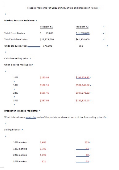 Solved Practice Problems for Calculating Markup and | Chegg.com