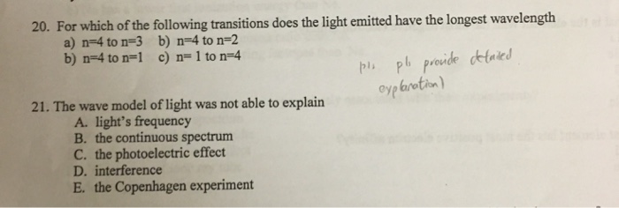 Solved For which of the following transitions does the light | Chegg.com