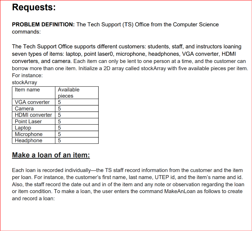 Solved Requests: PROBLEM DEFINITION: The Tech Support (TS) | Chegg.com