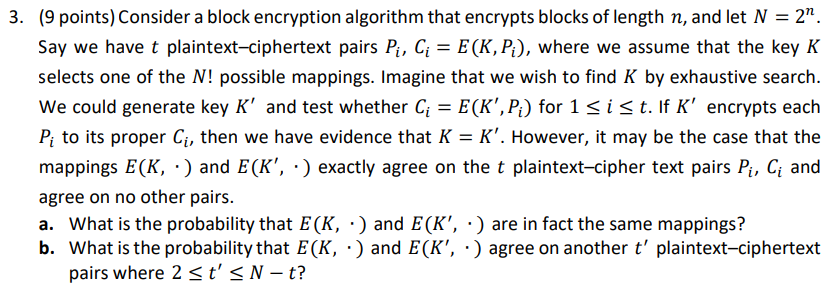 ( 9 points) Consider a block encryption algorithm | Chegg.com