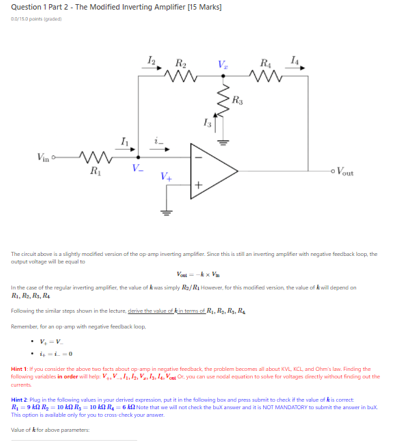 Solved Question 1 Part 2 - The Modified Inverting Amplifier | Chegg.com