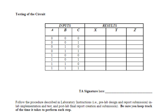 Solved Testing of the Circuit TA Signature here: Follow the | Chegg.com