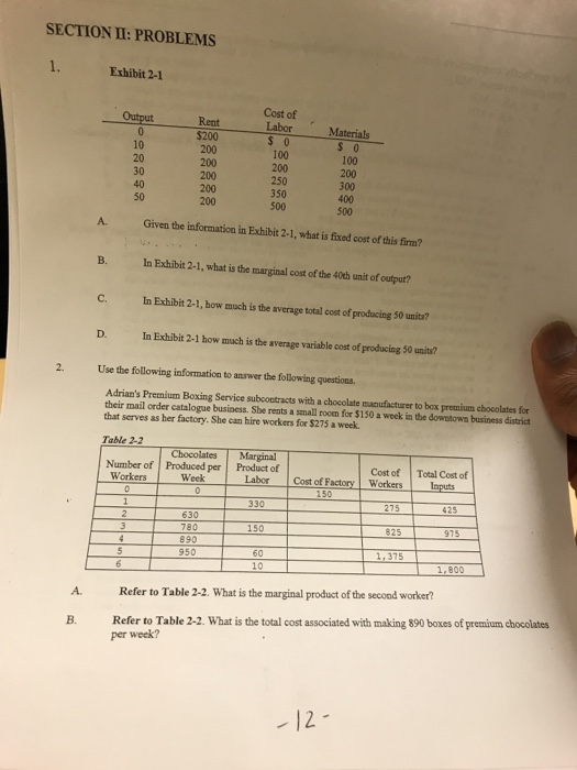 Solved SECTION II: PROBLEMS Exhibit 2-1 Cost of Materials | Chegg.com