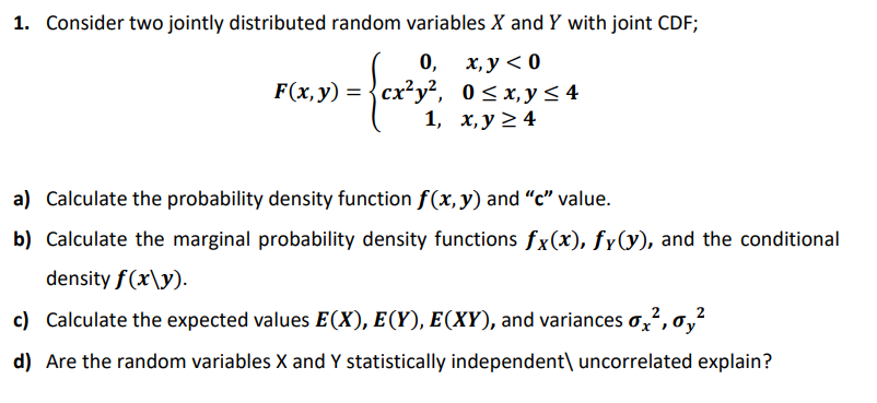 Solved 1 Consider Two Jointly Distributed Random Variables 9914