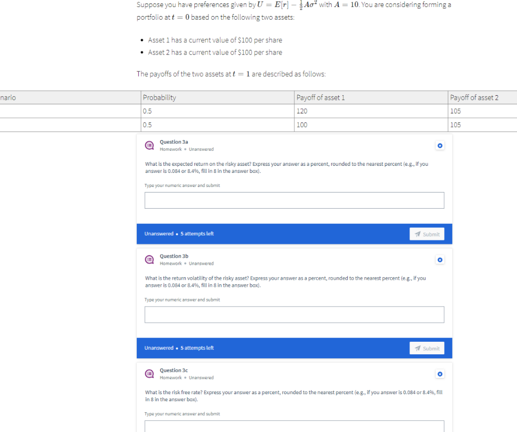 Solved Suppose you have preferences given by U = E[r] – Ao? | Chegg.com