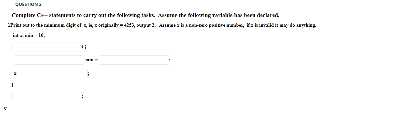 Solved Complete C++ statements to carry out the following | Chegg.com