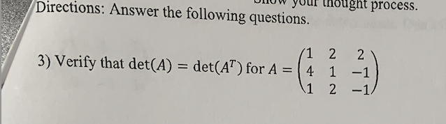 Solved Directions: Answer the following questions. 3) Verify | Chegg.com