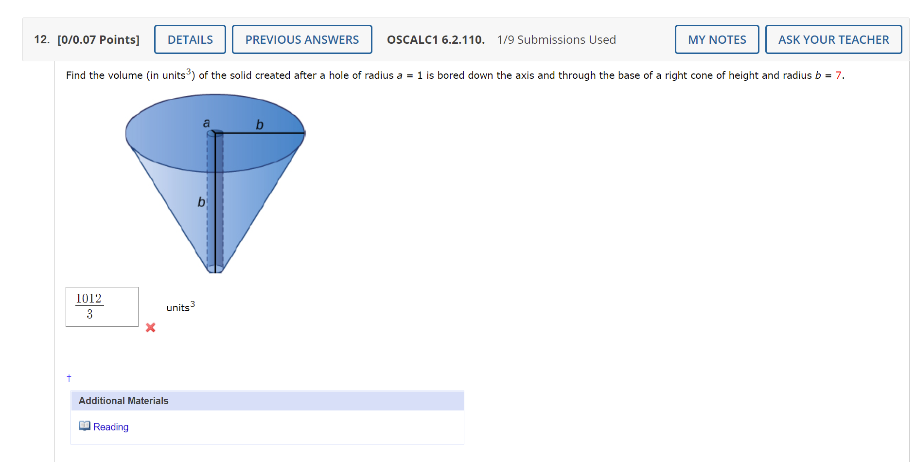 Solved Find the volume (in units3) of the solid created | Chegg.com