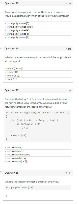 Solved Question 13 4 Pts An Array Of String Objects That