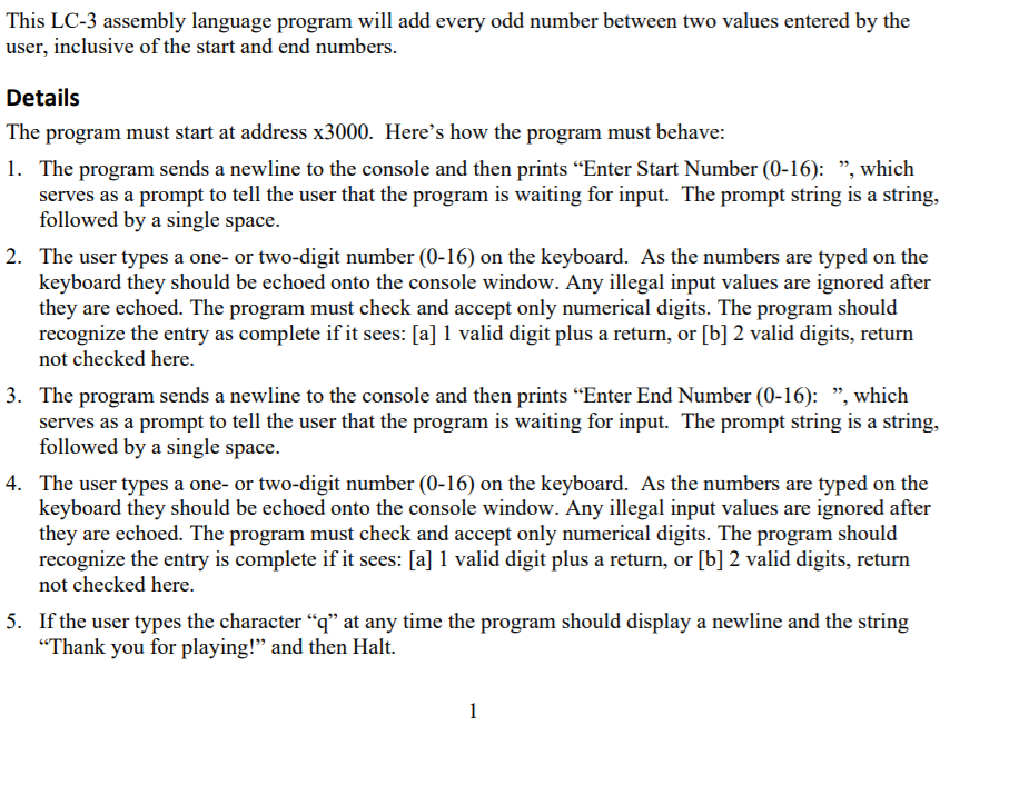 This LC-3 assembly language program will add every | Chegg.com