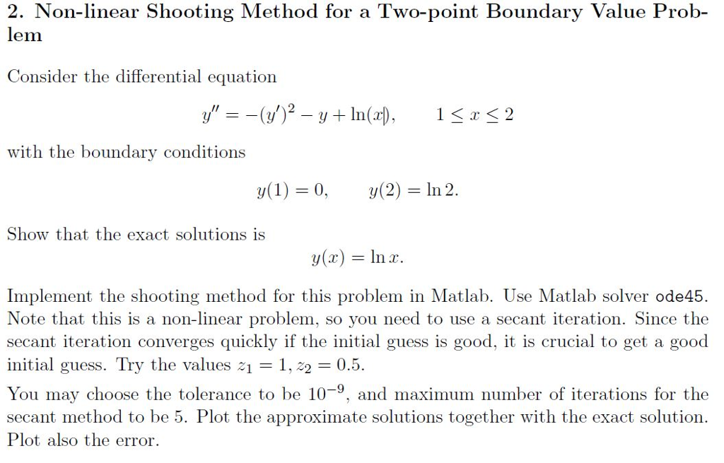 2. Non-linear Shooting Method for a Two-point | Chegg.com