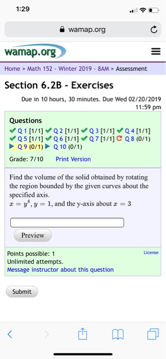 Solved 1:29 a wamap.org wamap.org Home > Math 152 - Winter | Chegg.com