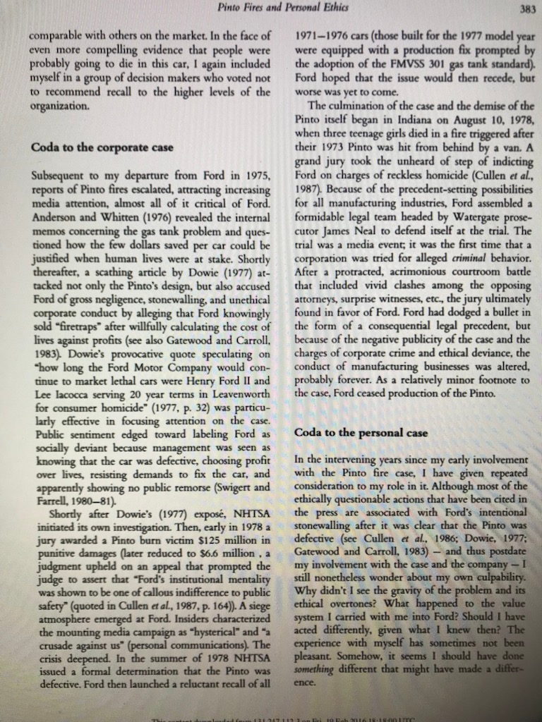 Solved Summarize the Ford Pinto case and discuss the ethical | Chegg.com