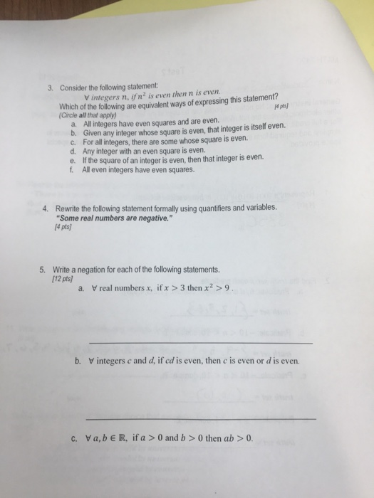 Solved 3. Consider the following statement V integers n, if | Chegg.com