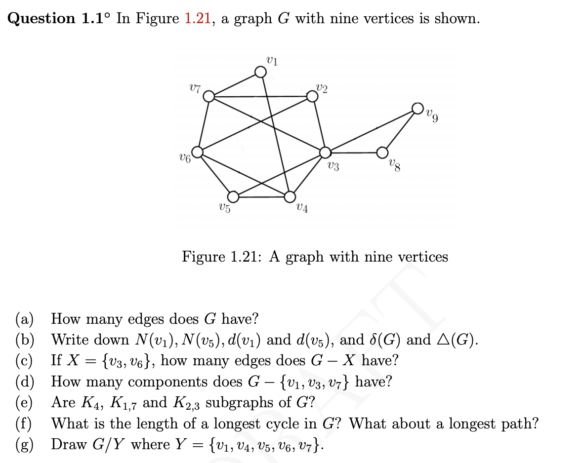 Solved Question 1.1º In Figure 1.21, a graph G with nine | Chegg.com