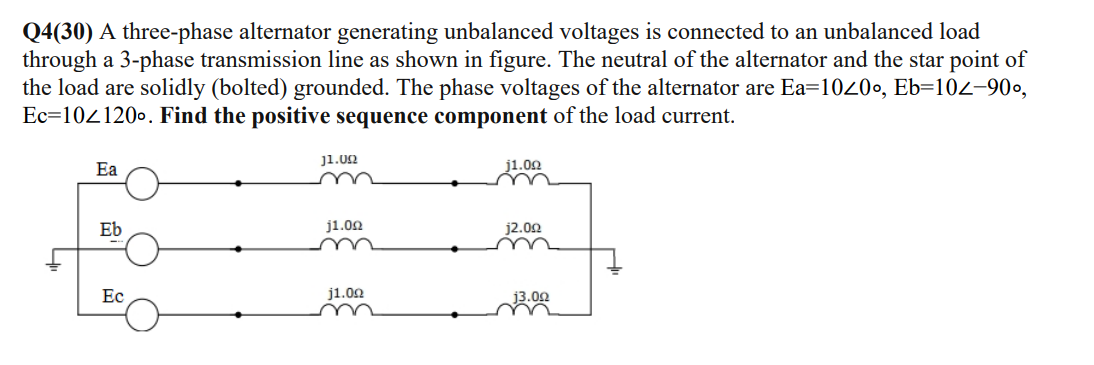 Solved Q4(30) A three-phase alternator generating unbalanced | Chegg.com