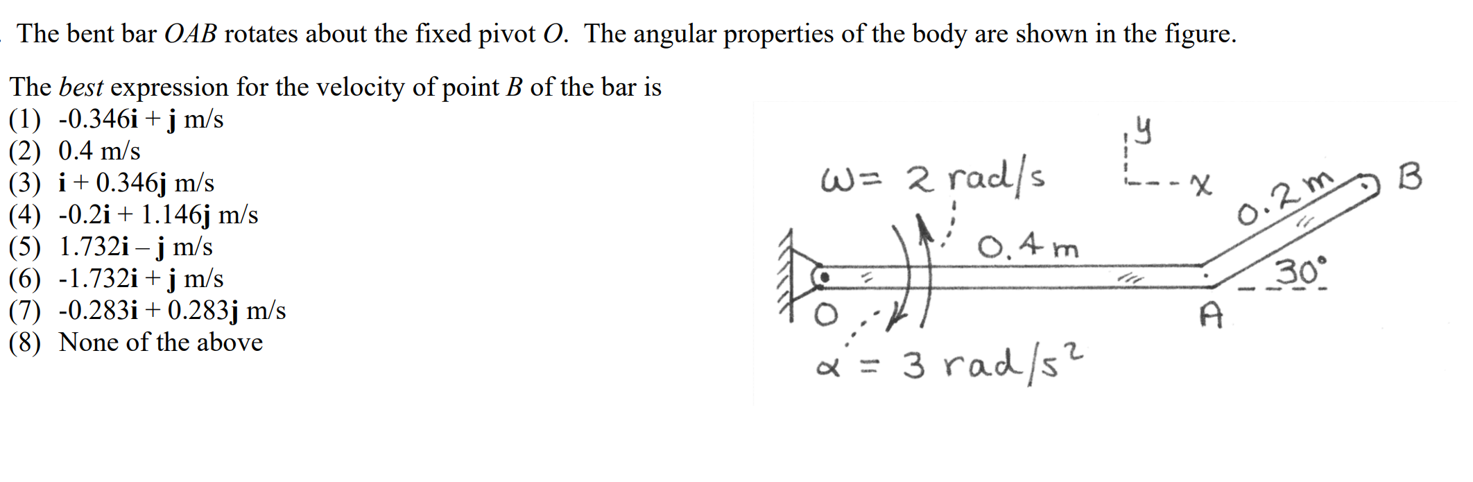 Solved The bent bar OAB rotates about the fixed pivot O. The | Chegg.com