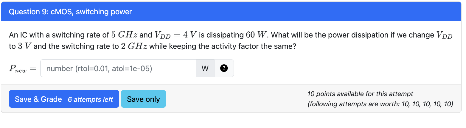 Solved Question 9: cMOS, switching powerAn IC with a | Chegg.com