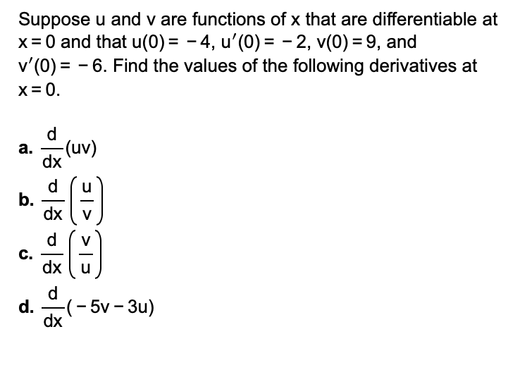 Solved Suppose u and v are functions of x that are | Chegg.com