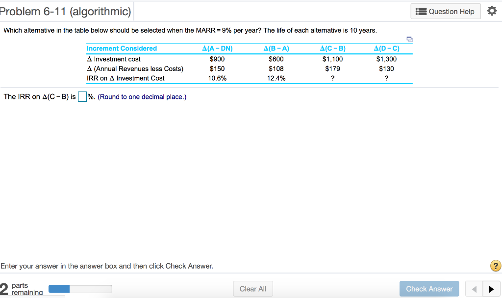 Solved Problem 6-11 (algorithmic) EQuestion Help Which | Chegg.com