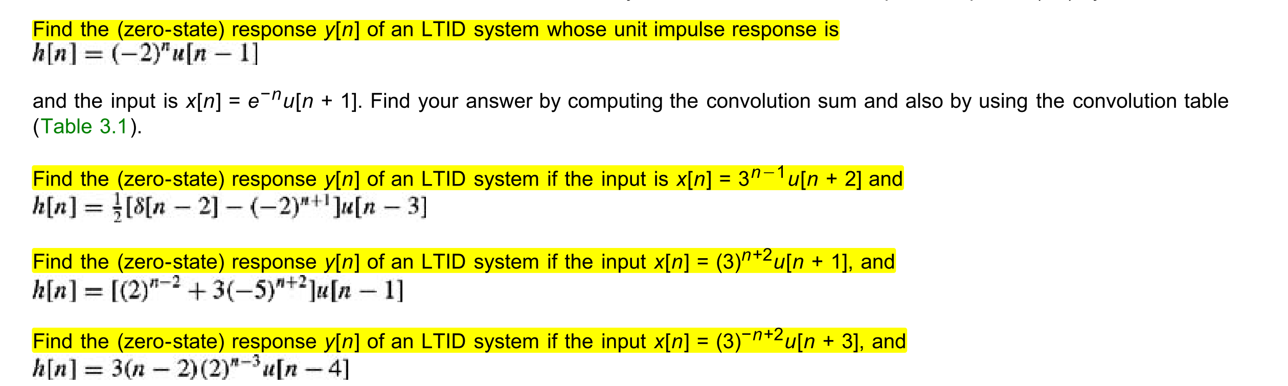 Find the (zero-state) response y[n] of an LTID system | Chegg.com