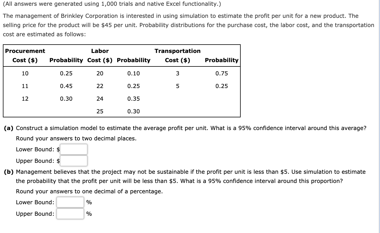 All Answers Were Generated Using 1 000 Trials And