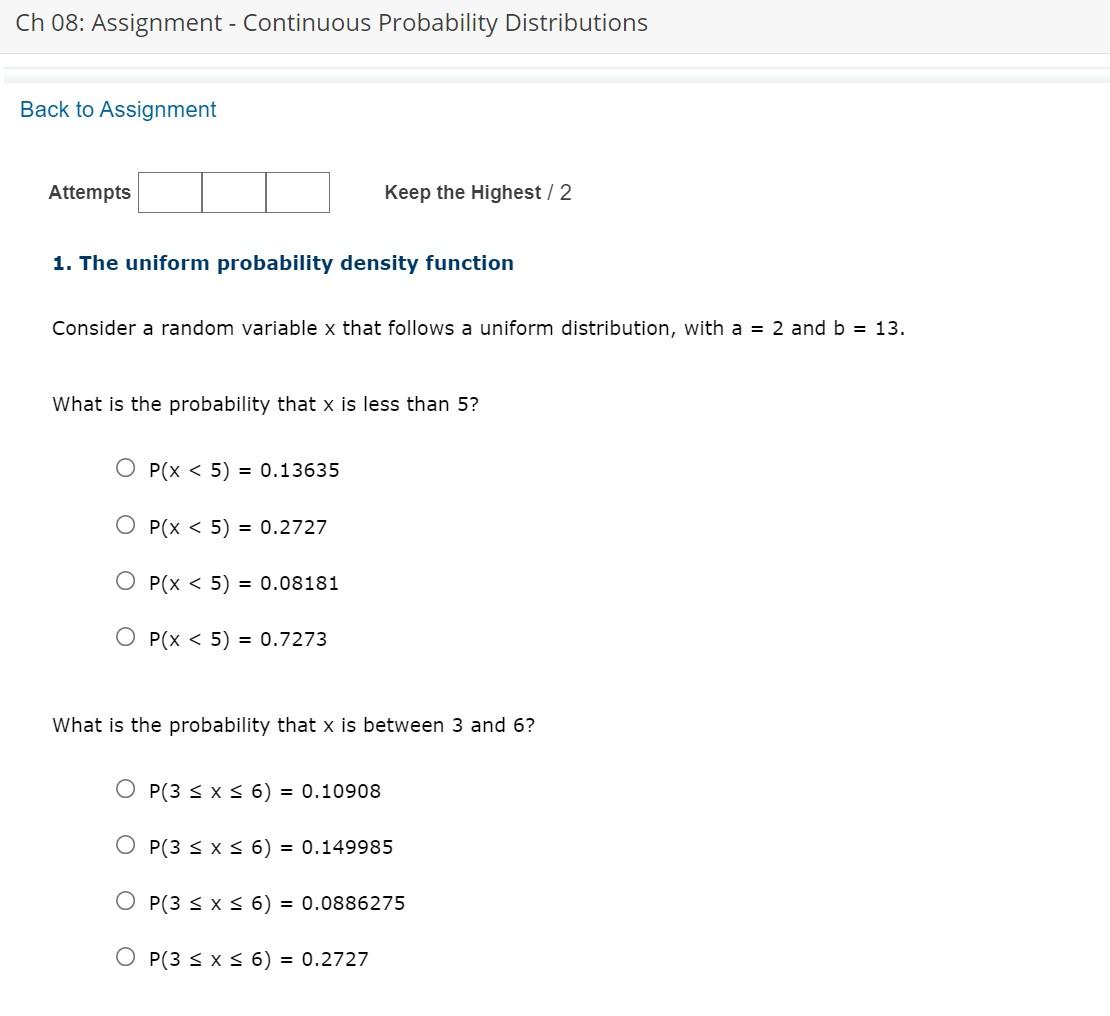 Solved Ch 08: Assignment - Continuous Probability | Chegg.com