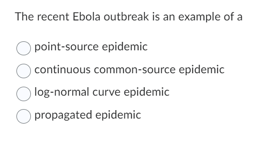 Solved The recent Ebola outbreak is an example of a | Chegg.com