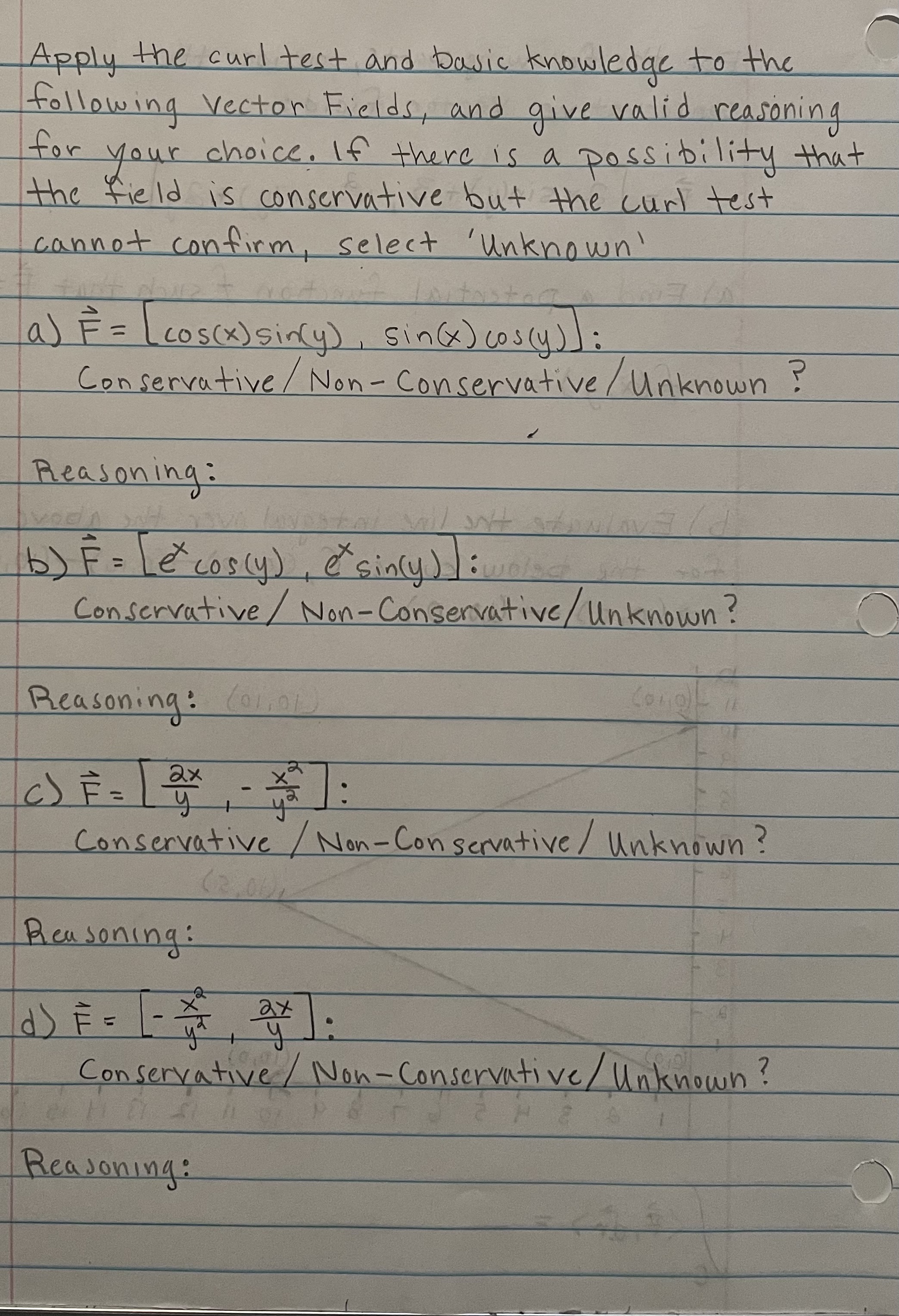 Solved Apply the curl test and basic knowledge to the | Chegg.com