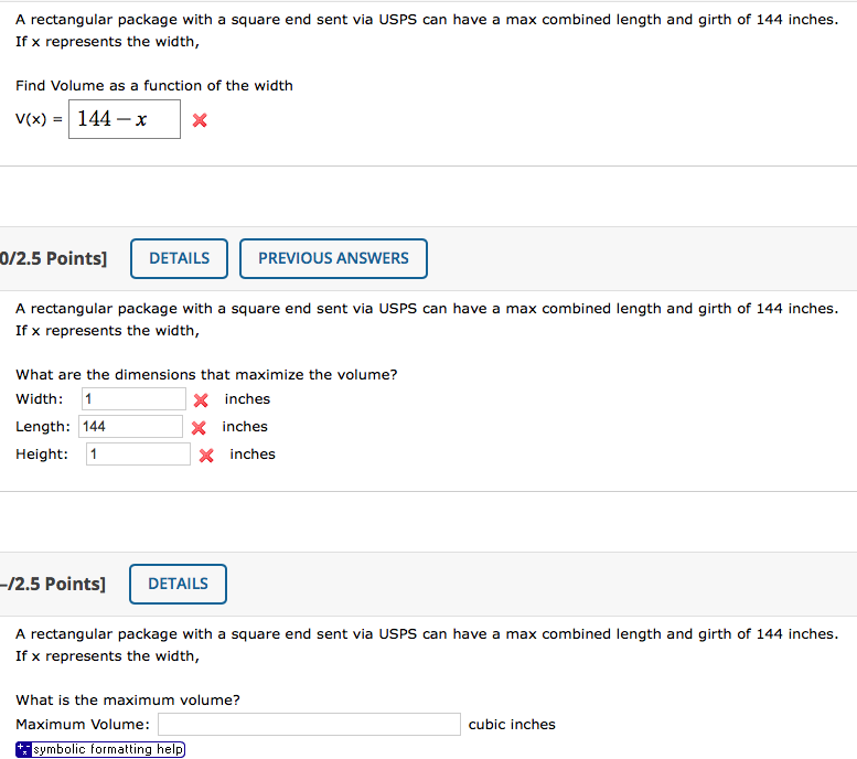 Solved A rectangular package with a square end sent via USPS | Chegg.com