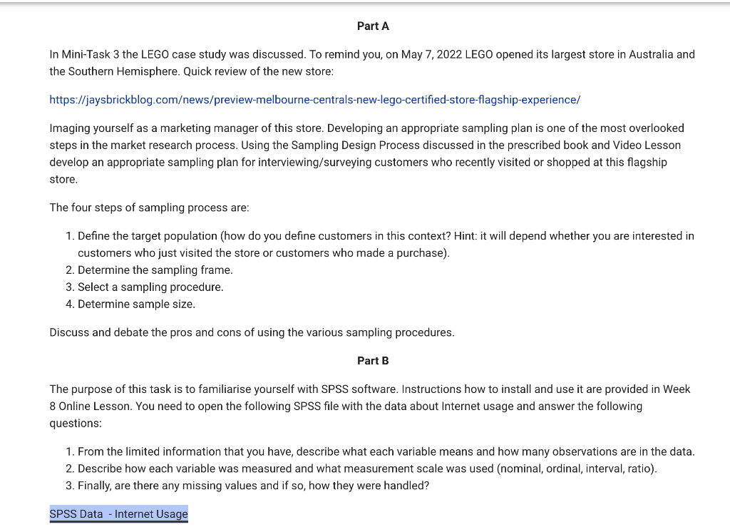 Solved Part A In Mini-Task 3 the LEGO case study was | Chegg.com