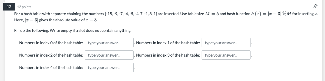 Solved 12 12 points For a hash table with separate chaining | Chegg.com