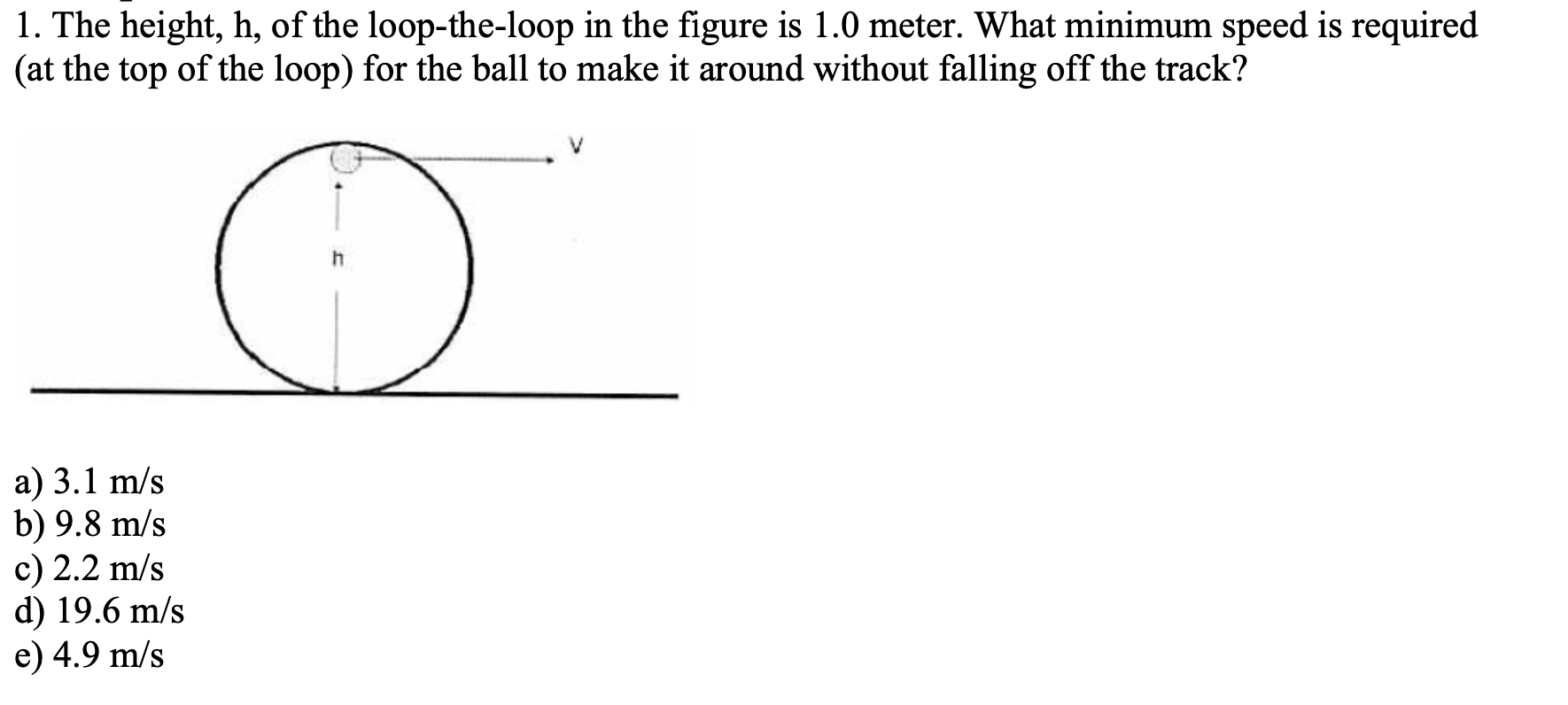 Solved 1. The height, h, of the loop-the-loop in the figure | Chegg.com
