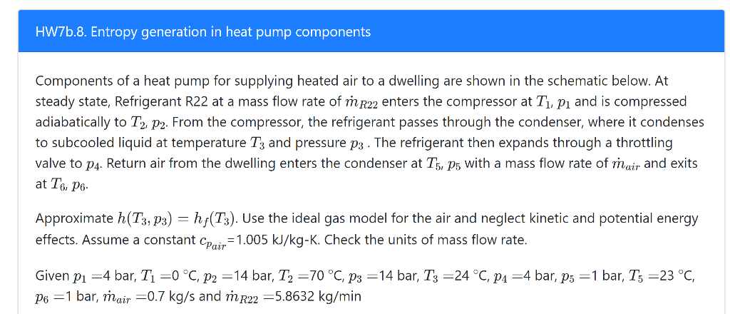 Solved HW7b.8. Entropy generation in heat pump components | Chegg.com