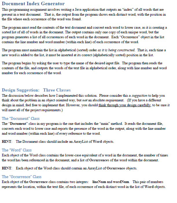 Solved Document Index Generator This programming assignment | Chegg.com