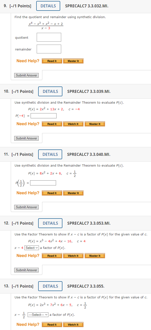 Solved [-/1 Points] SPRECALC7 3.3.032.MI. Find the quotient | Chegg.com