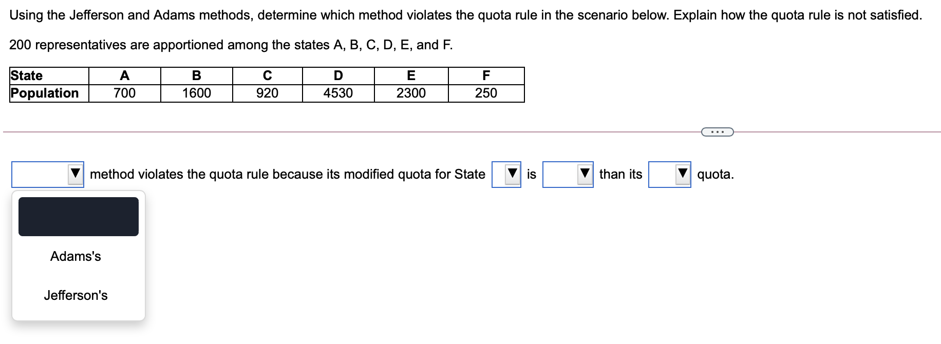 Solved Using the Jefferson and Adams methods, determine | Chegg.com