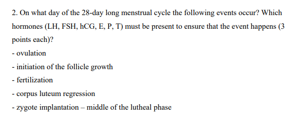 Solved 2. On what day of the 28-day long menstrual cycle the | Chegg.com