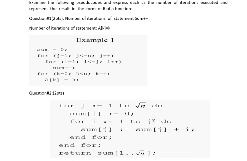 Solved Examine the following pseudocodes and express each as | Chegg.com