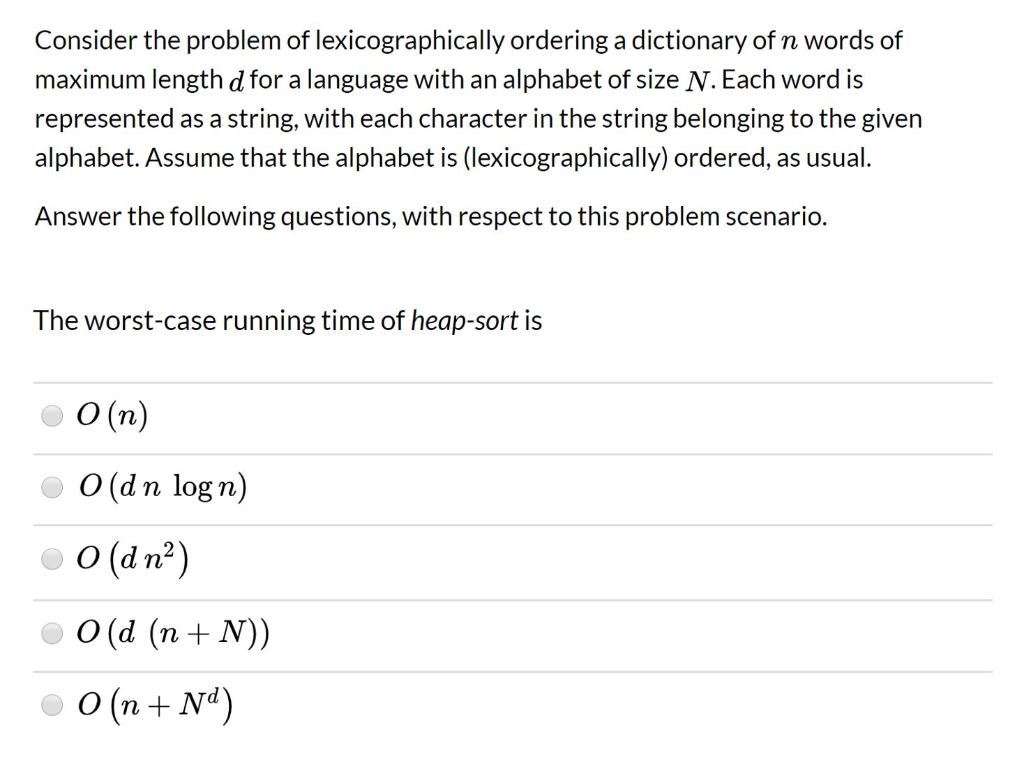 Solved Consider the problem of lexicographically ordering a | Chegg.com