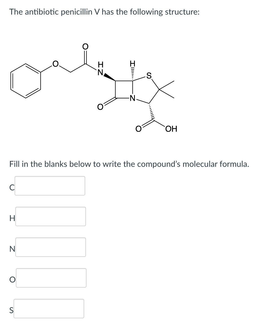 Solved The antibiotic penicillin V has the following | Chegg.com