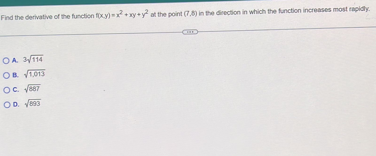 Solved Find the derivative of the function f(x,y)=x2+xy+y2 | Chegg.com