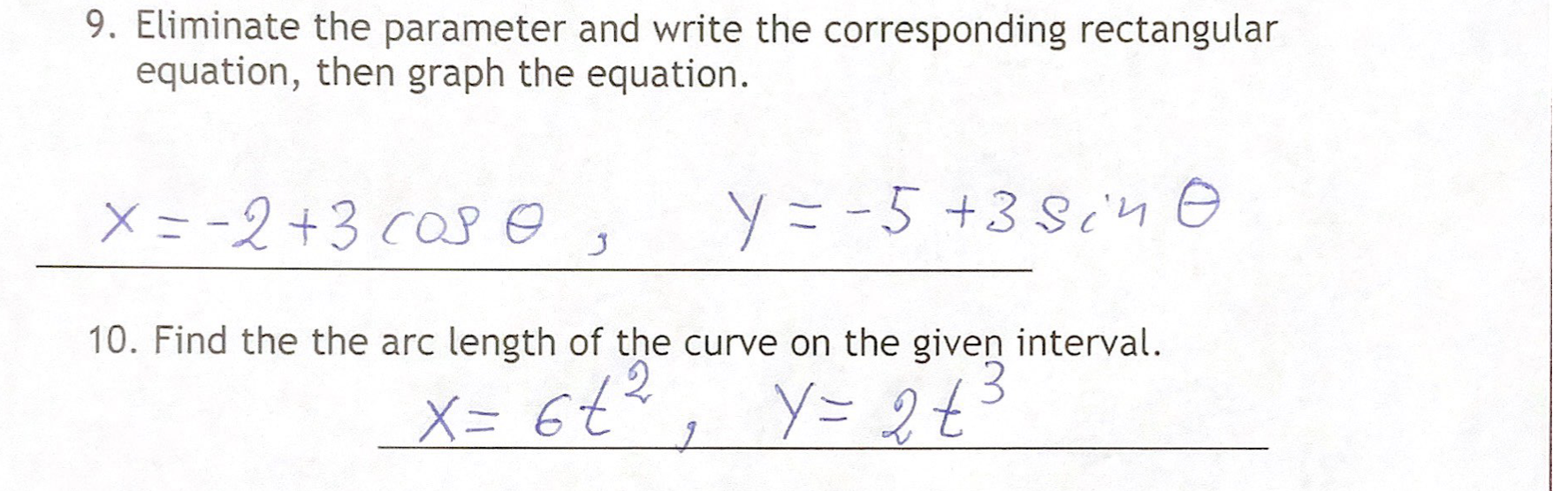 Solved 9. Eliminate the parameter and write the | Chegg.com