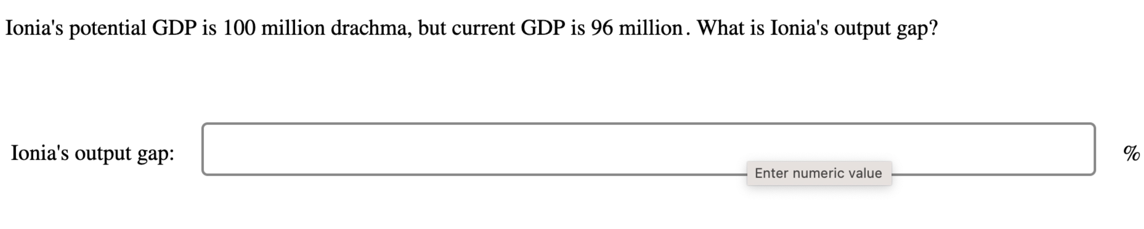 Solved Ionia's potential GDP is 100 ﻿million drachma, but | Chegg.com
