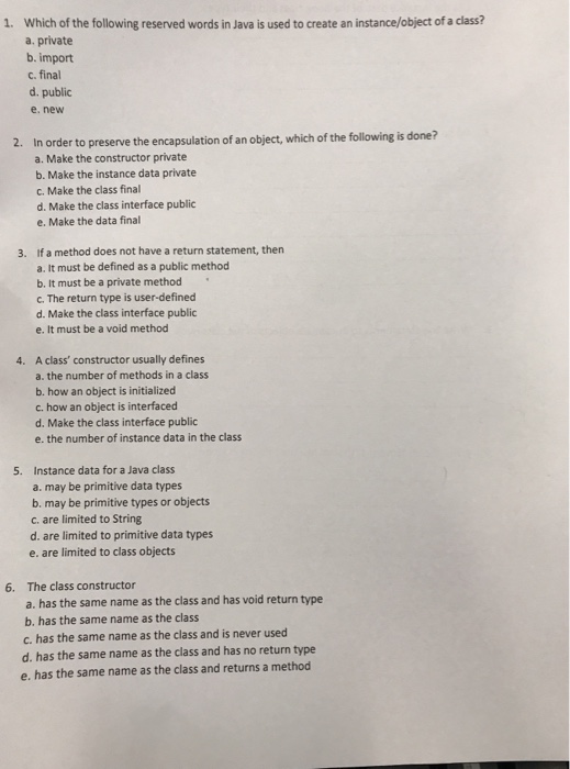 Solved Which of the following reserved words in Java is used | Chegg.com