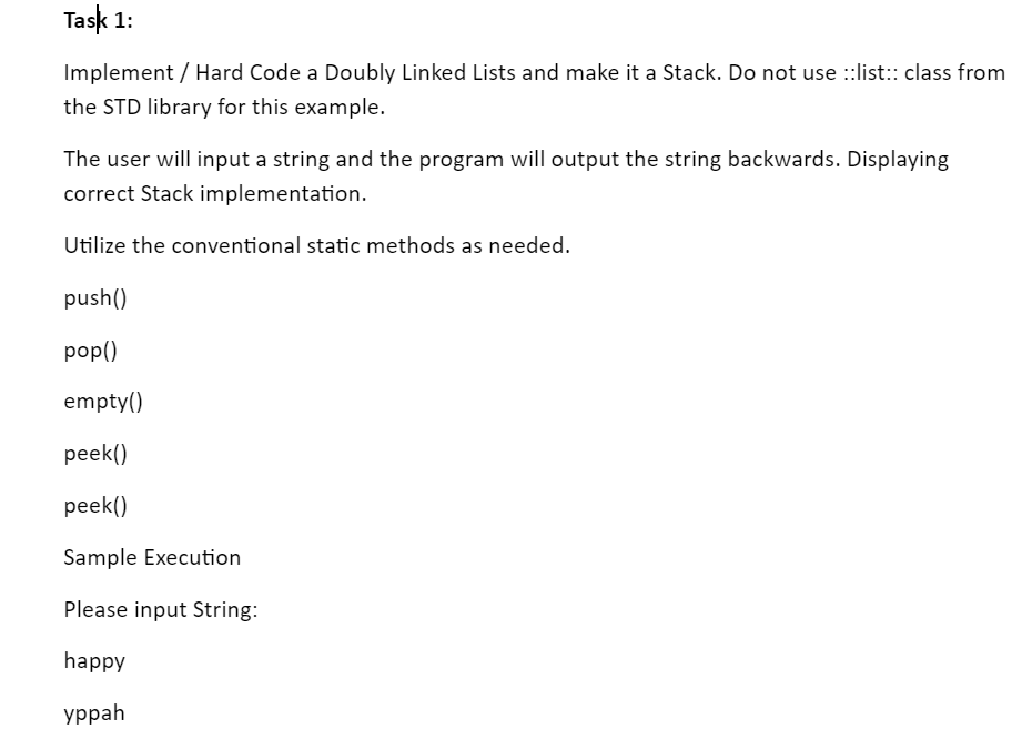 Solved Task 1: Implement / Hard Code a Doubly Linked Lists | Chegg.com