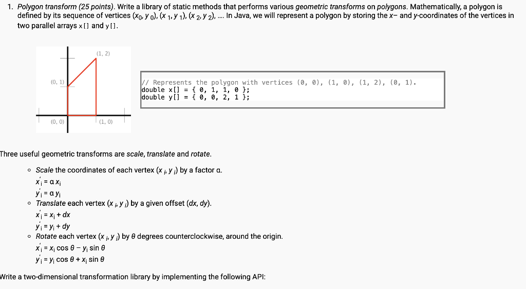 1. Polygon transform (25 points). Write a library of | Chegg.com