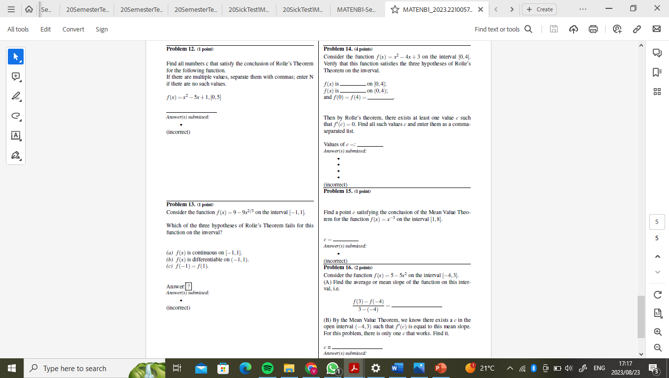 Solved Problem 12. (1 point) Find all numbers c that satisfy | Chegg.com