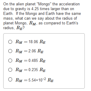 Solved On the alien planet "Mongo" the acceleration due to | Chegg.com
