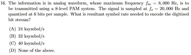 16. The information is in analog waveform, whose | Chegg.com
